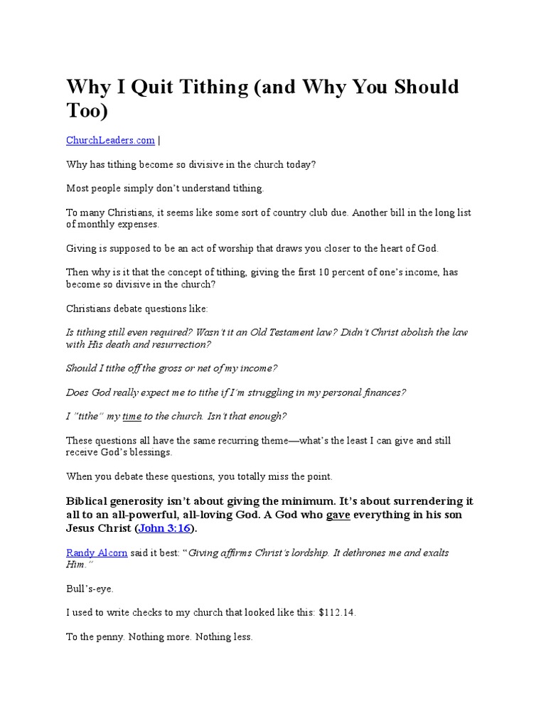 Why I Quit Tithing (And Why You Should Too) | PDF | Tithe | Faith