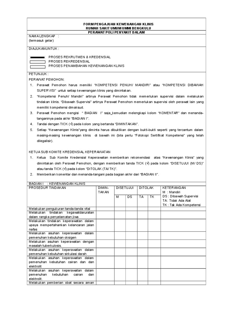 Form Pengajuan RKK Perawat Poli Dalam | PDF