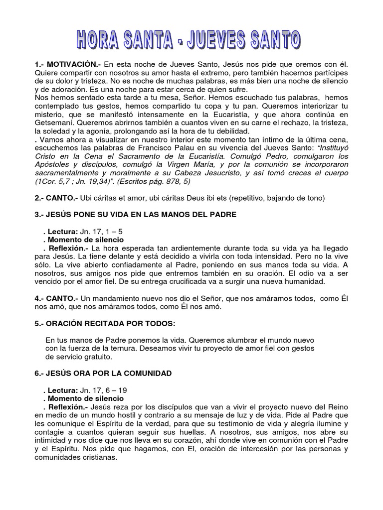 Hora Santa Jueves Santo | eucaristía | Oración