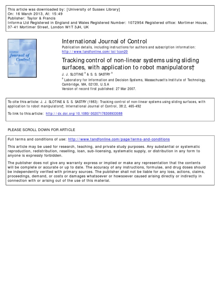 Slotine 1983 | PDF | Control Theory | Dynamical System