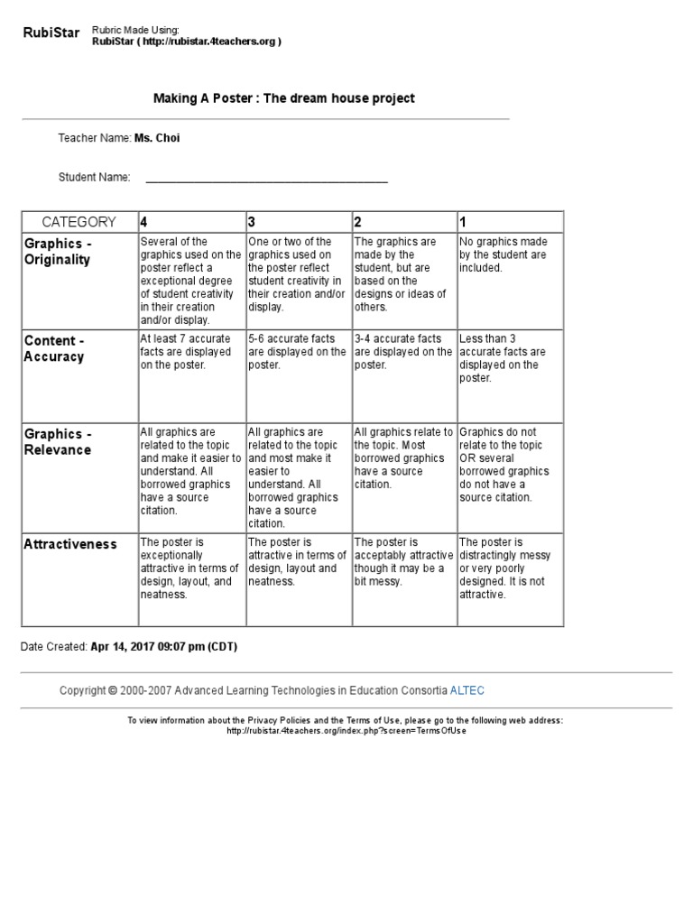 Your Rubric Making A Poster The Dream House Project | PDF | Graphics ...