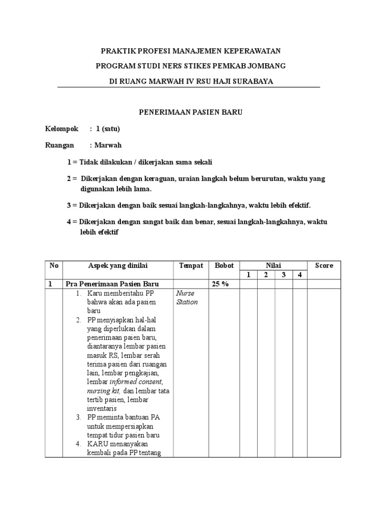 Ceklist Penerimaan Pasien Baru | PDF | Pengembangan Diri | Kesehatan Holistik