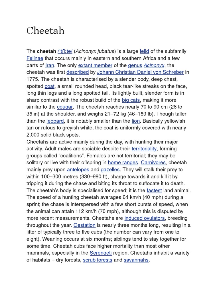 Cheetah | PDF | Fauna Of Africa | Felids