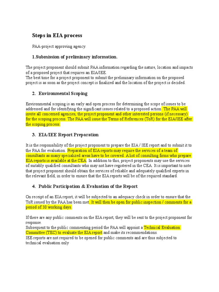 Steps in EIA Process | Download Free PDF | Environmental Impact ...