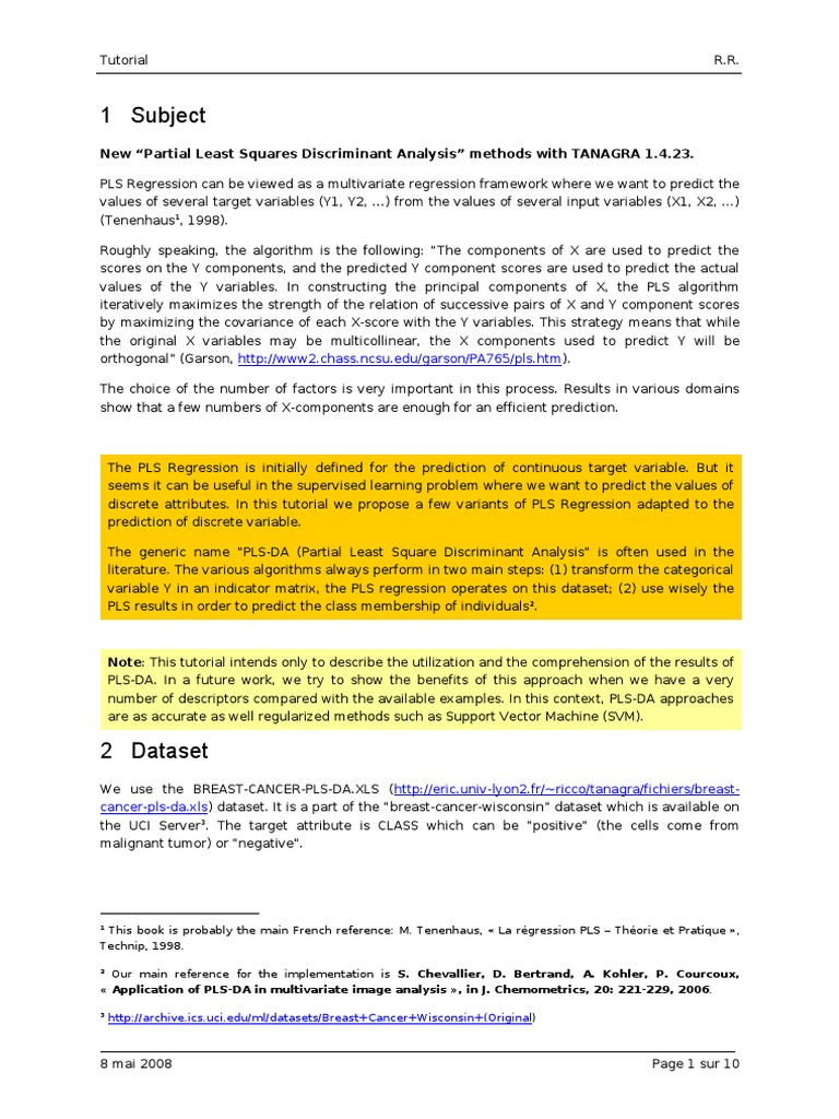 En Tanagra PLS DA | PDF | Statistical Classification | Applied Mathematics