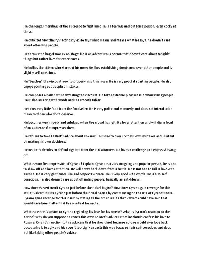 Cyrano Act 1 Worksheet | PDF