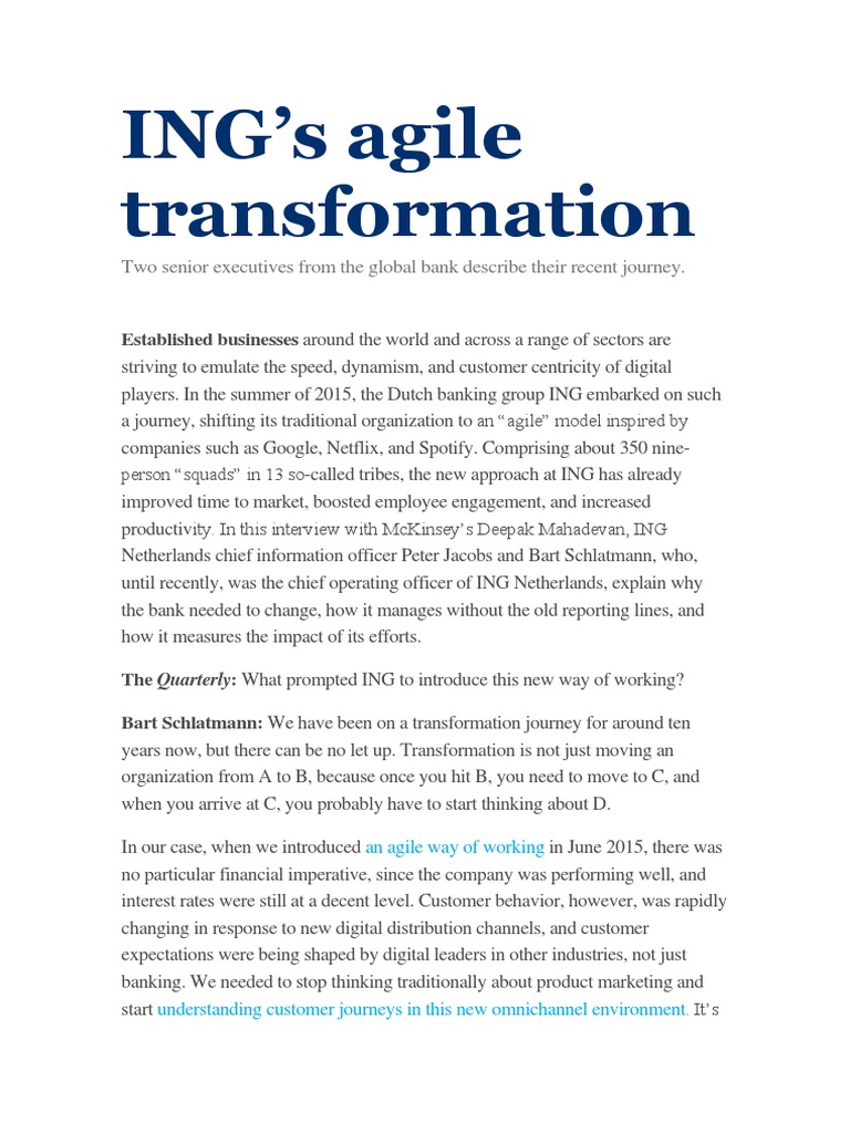 ING Agile Transformation | PDF | Ing Group | Leadership