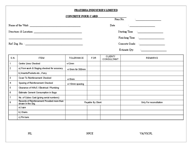 Concrete Pour Card | PDF