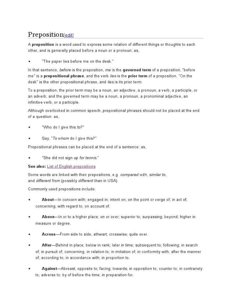 Preposition Conjunction And Interjection Pdf Preposition And Postposition Verb