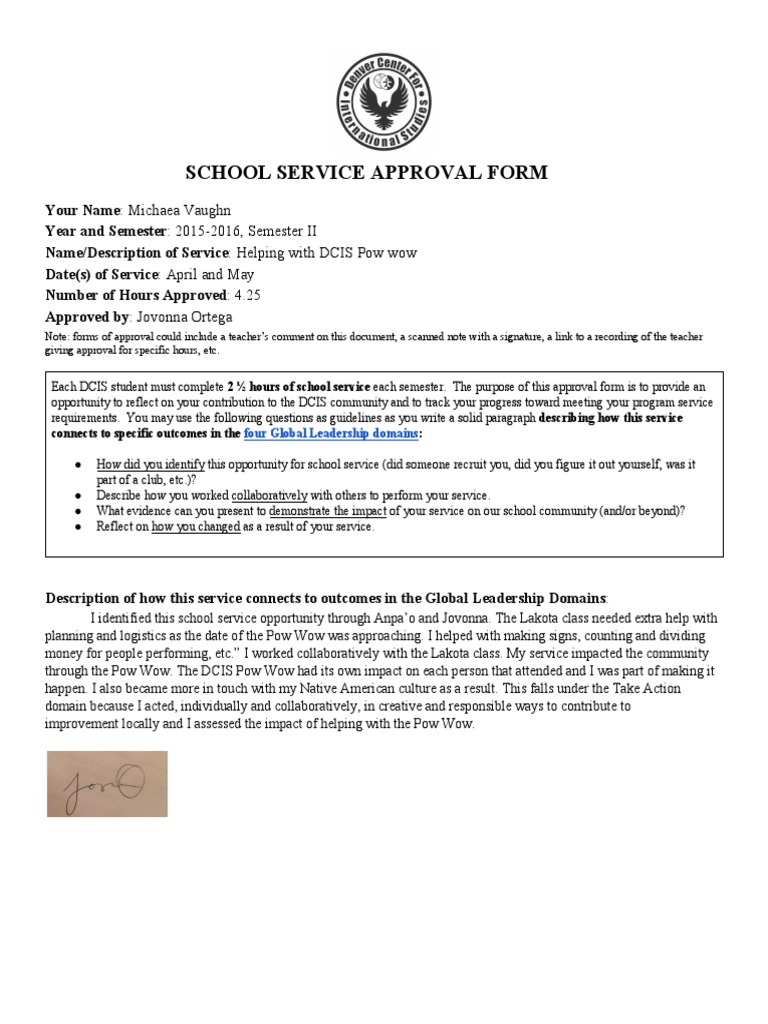School Service Approval Form | PDF