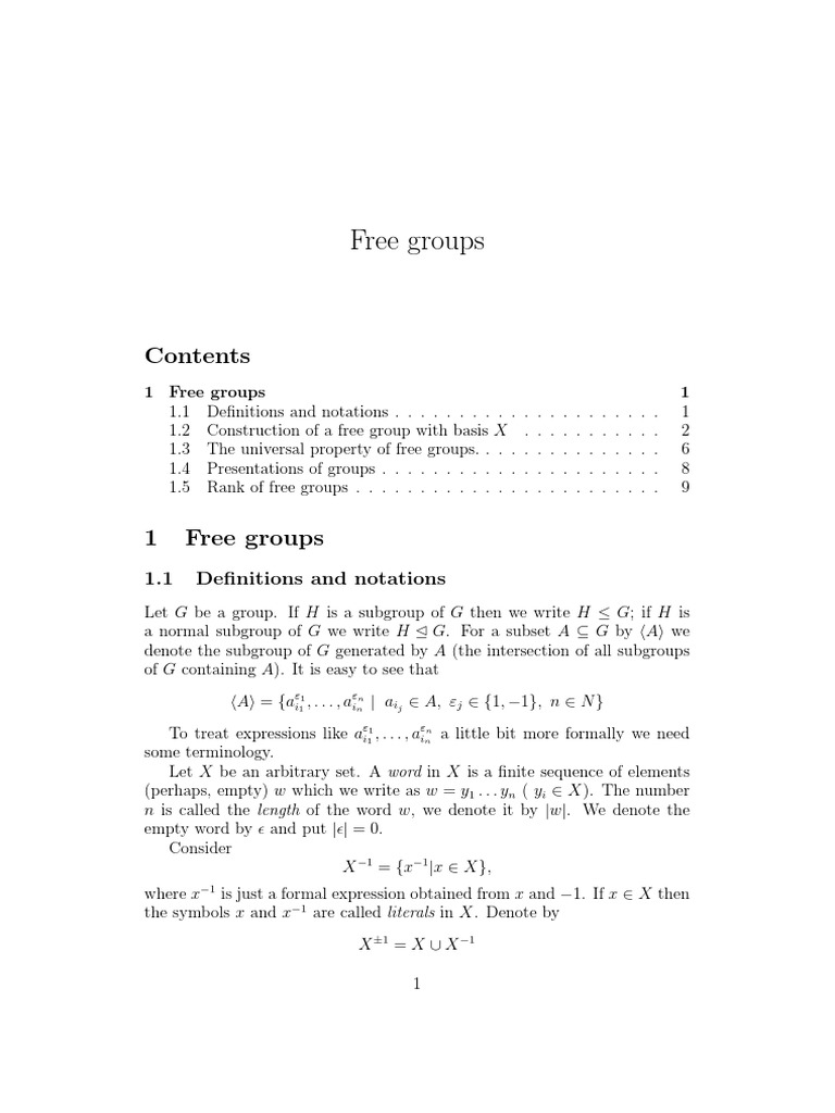 Free Groups: 1.1 Definitions and Notations | PDF | Group (Mathematics ...