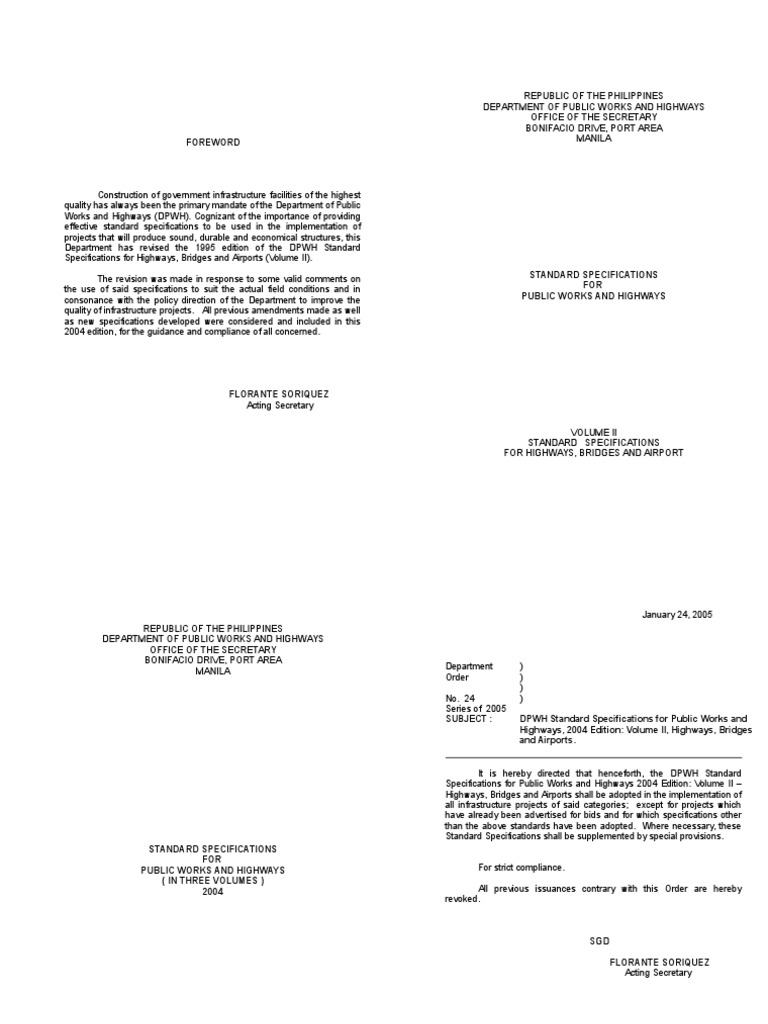 DPWH Standard Specification (2004 Edition) | PDF | Transport | Nature