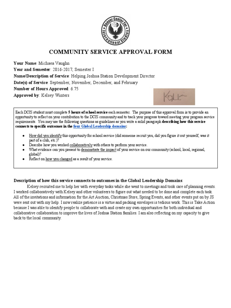 Community Service Approval Form | PDF
