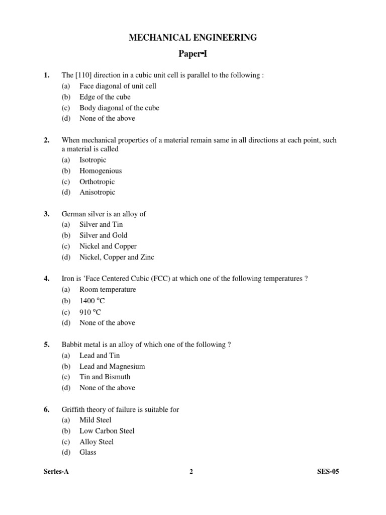 Mechanical Engineering Paper-I uttakhand paper | Steel | Building Materials