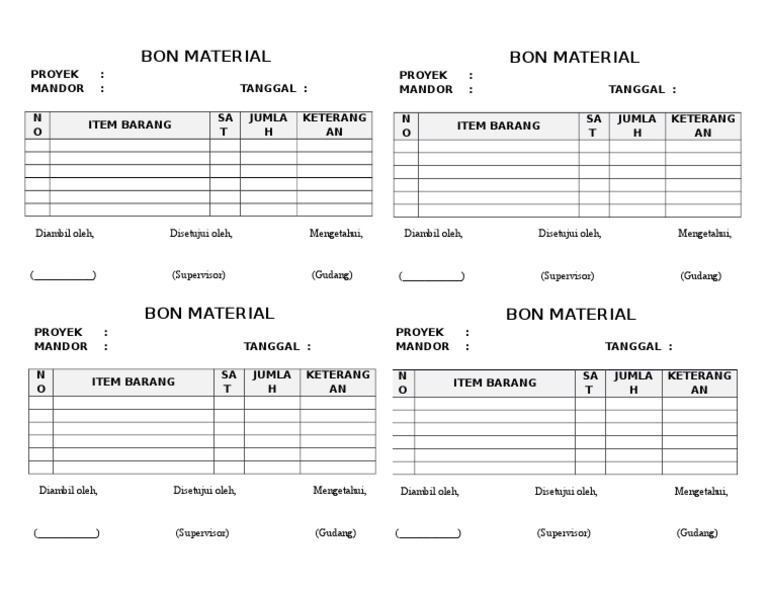 Contoh Bon Material Proyek | PDF