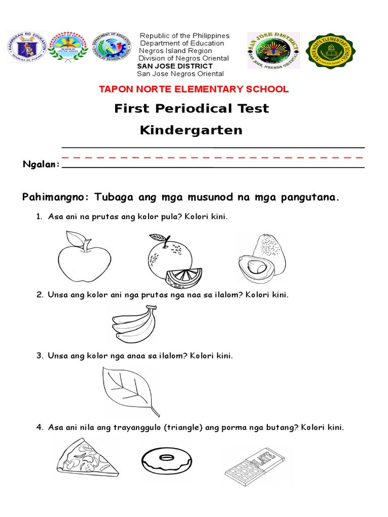 1st Periodical Test Paper Kinder | PDF
