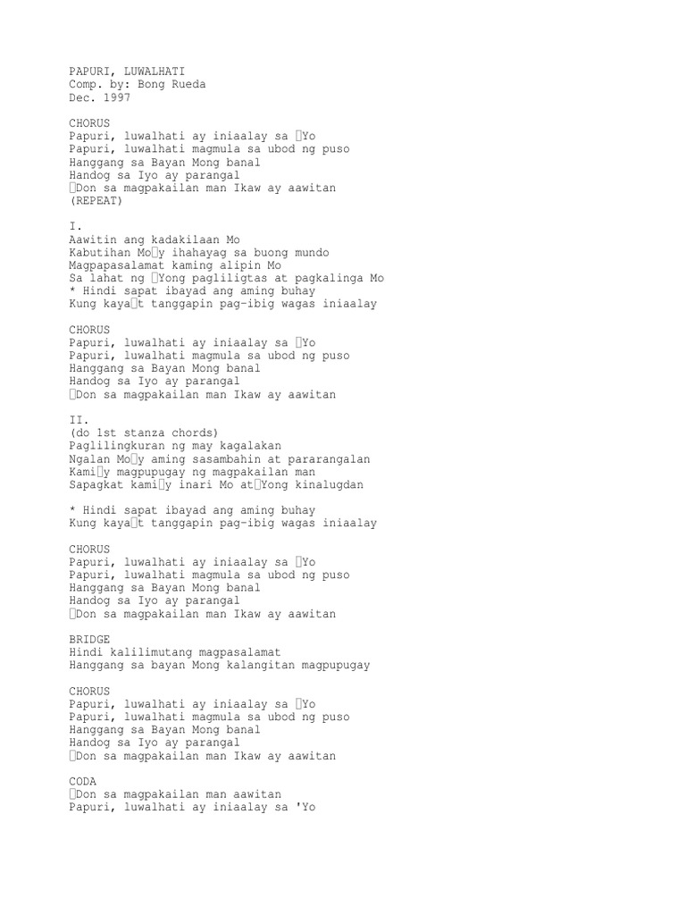 Papuri Luwalhati Lyrics | PDF