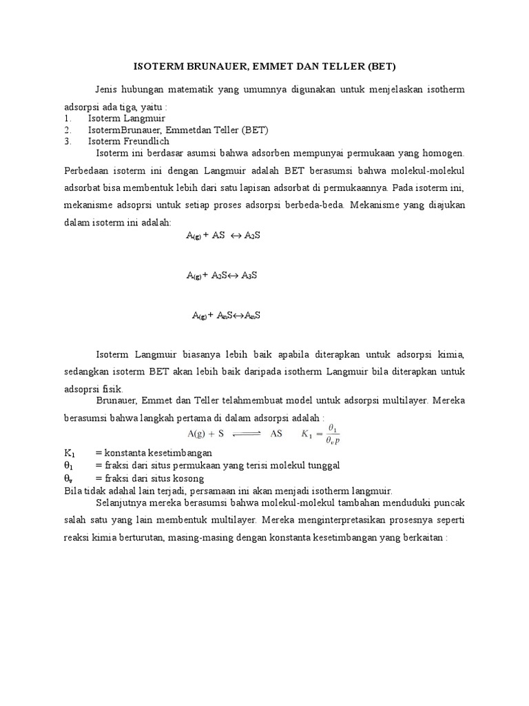 Isoterm BET dalam Adsorpsi Multilayer | PDF | Metode & Bahan Ajar