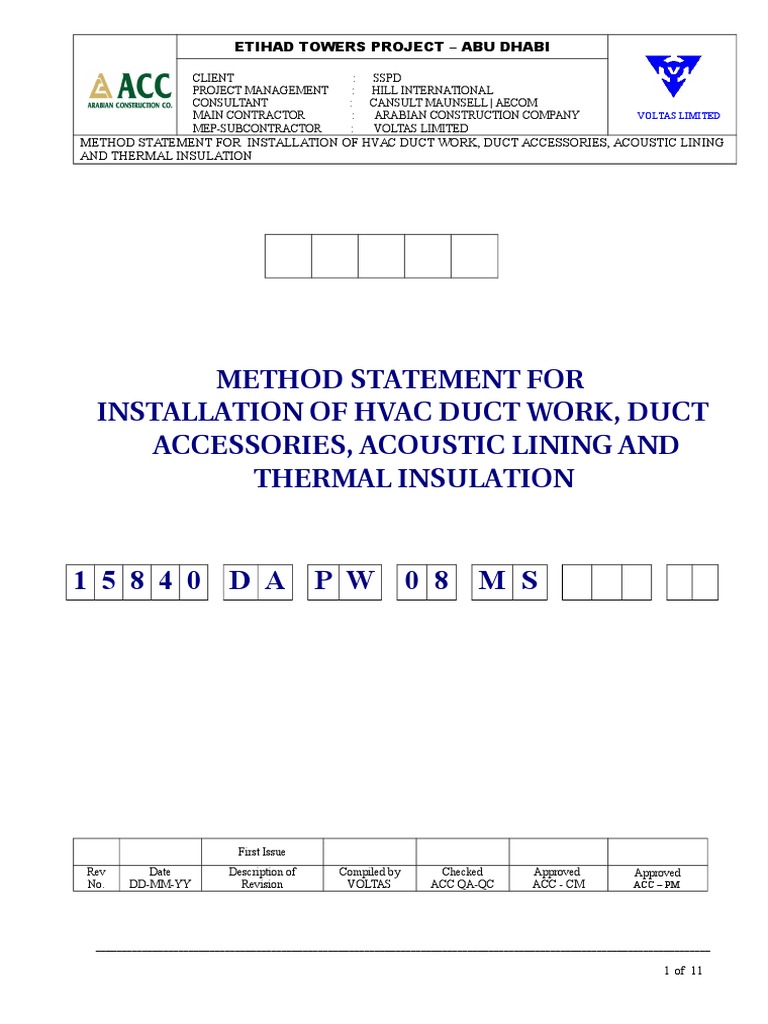 HVAC Duct Installation Method Statement | PDF | Duct (Flow) | Building ...