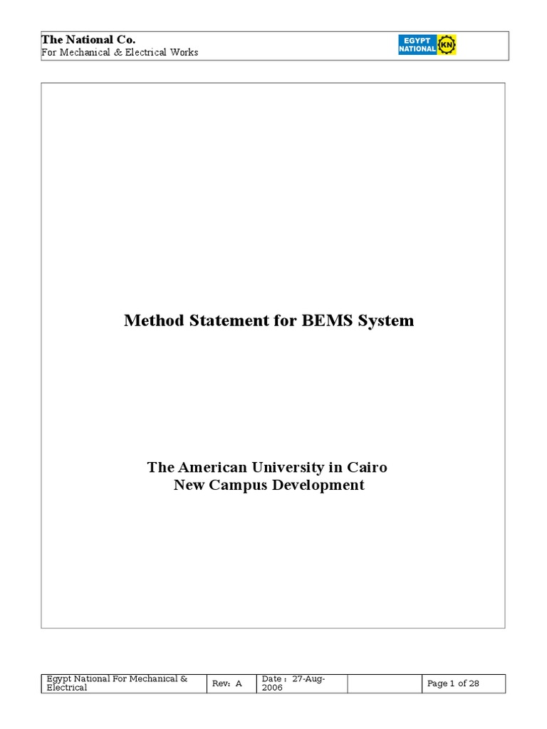 Method Statement Fo BEMS System | PDF | Hvac | Thermostat