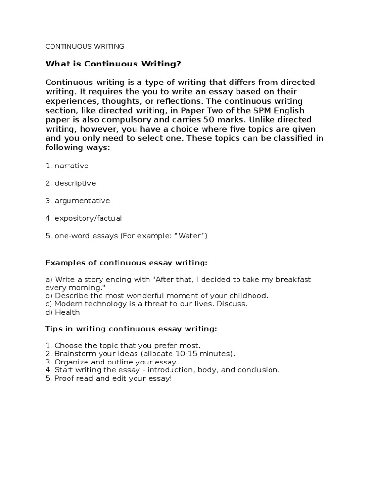 Continuous Writing Tips and Questions | PDF
