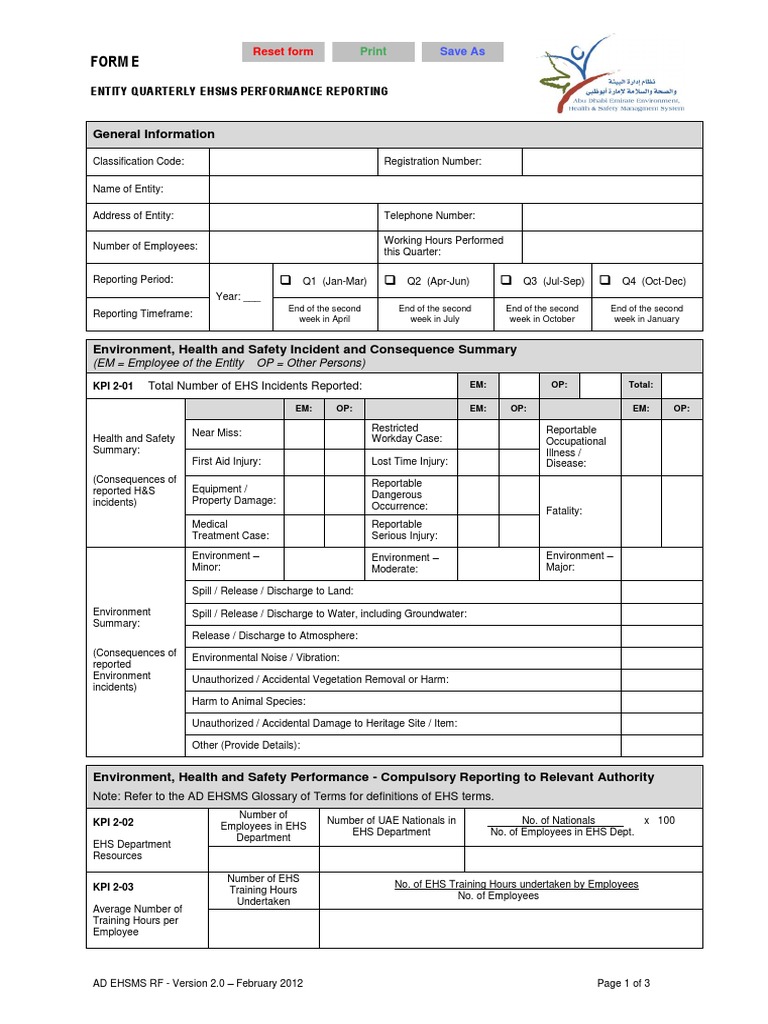 AD EHSMS RF - Form E - Entity EHSMS Quarterly Performance Form | PDF ...