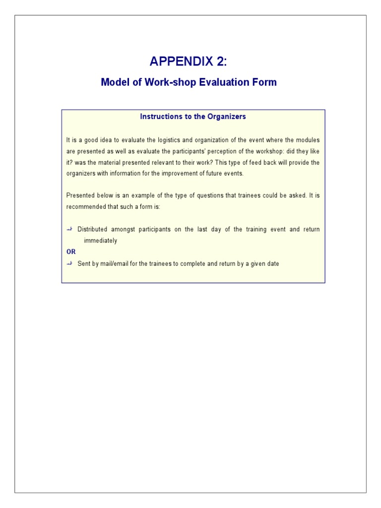 Appendix 2:: Model of Work-Shop Evaluation Form | PDF