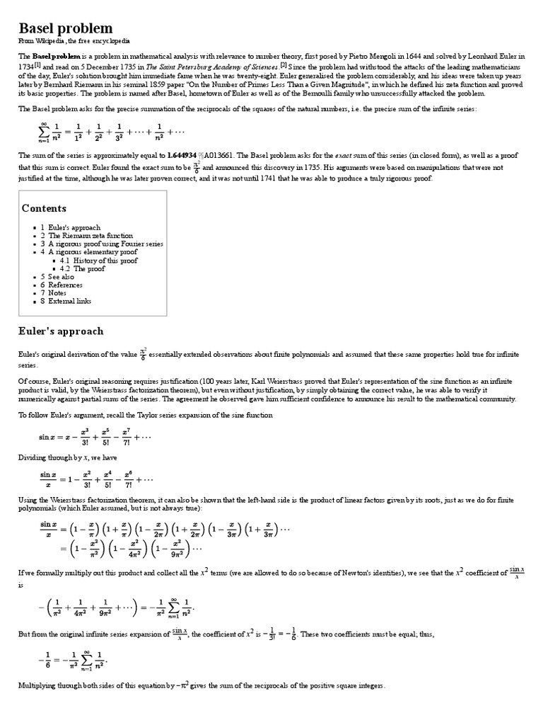 Basel Problem | Mathematical Concepts | Numbers | Free 30-day Trial ...