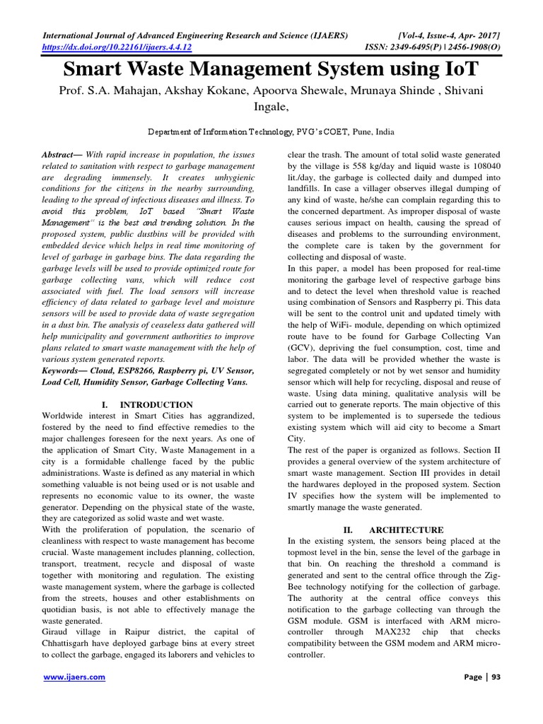 Smart Waste Management System Using IoT | Download Free PDF | Internet ...