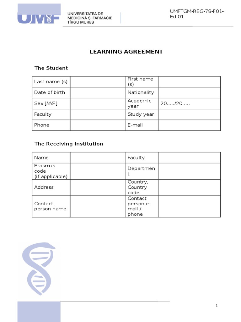 Learning Agreement Non ERASMUS | PDF