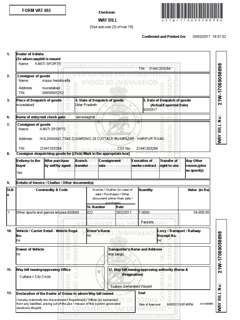 VAT 402 Form Summary | PDF | Invoice | Transport