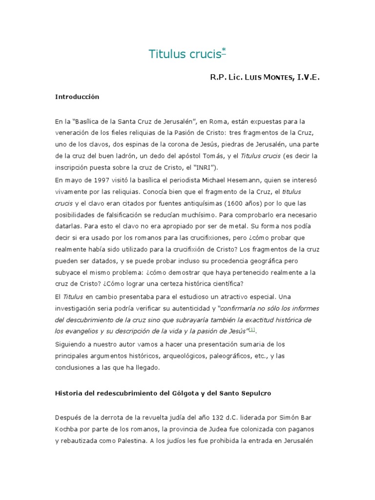Titulus Crucis | PDF | Cruzadas | Sábana Santa de Turín