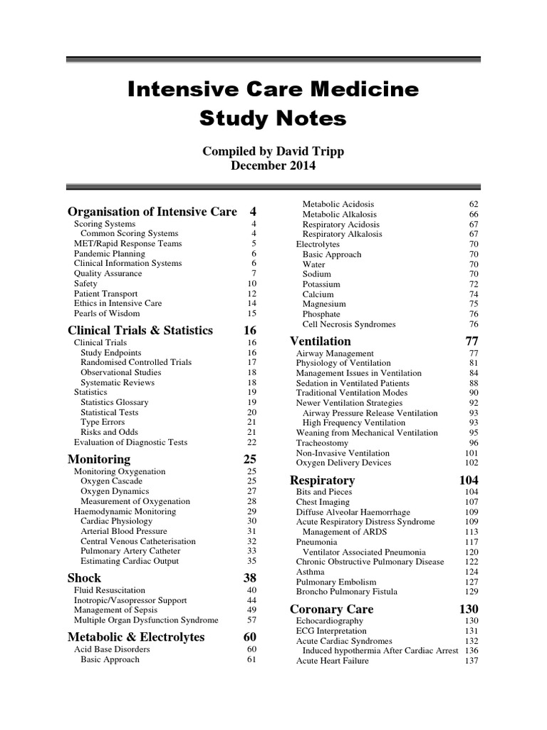 CICM Exam Notes 2014-12 | PDF | Intensive Care Unit | Intensive Care ...