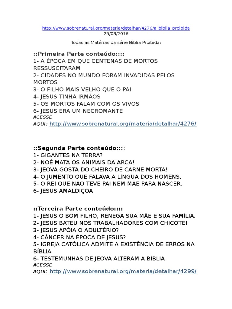 A Bíblia Proibida - Conteudo | PDF | Moisés | Jesus