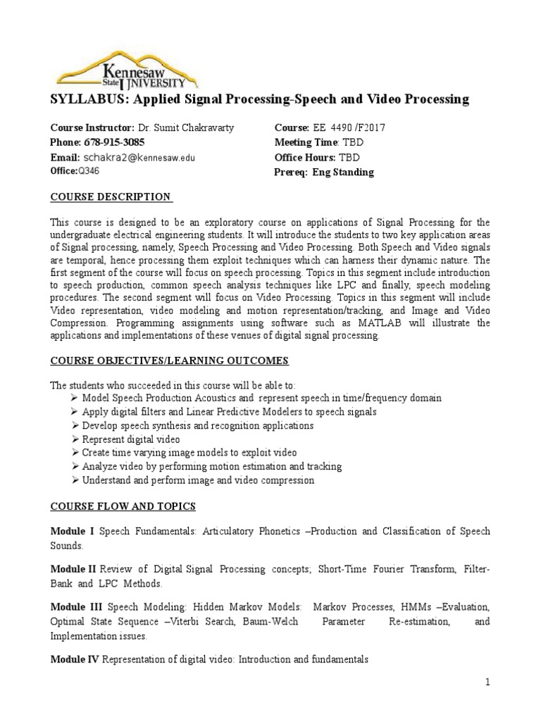 Applied Signal Processing Proposal - F2017 | PDF