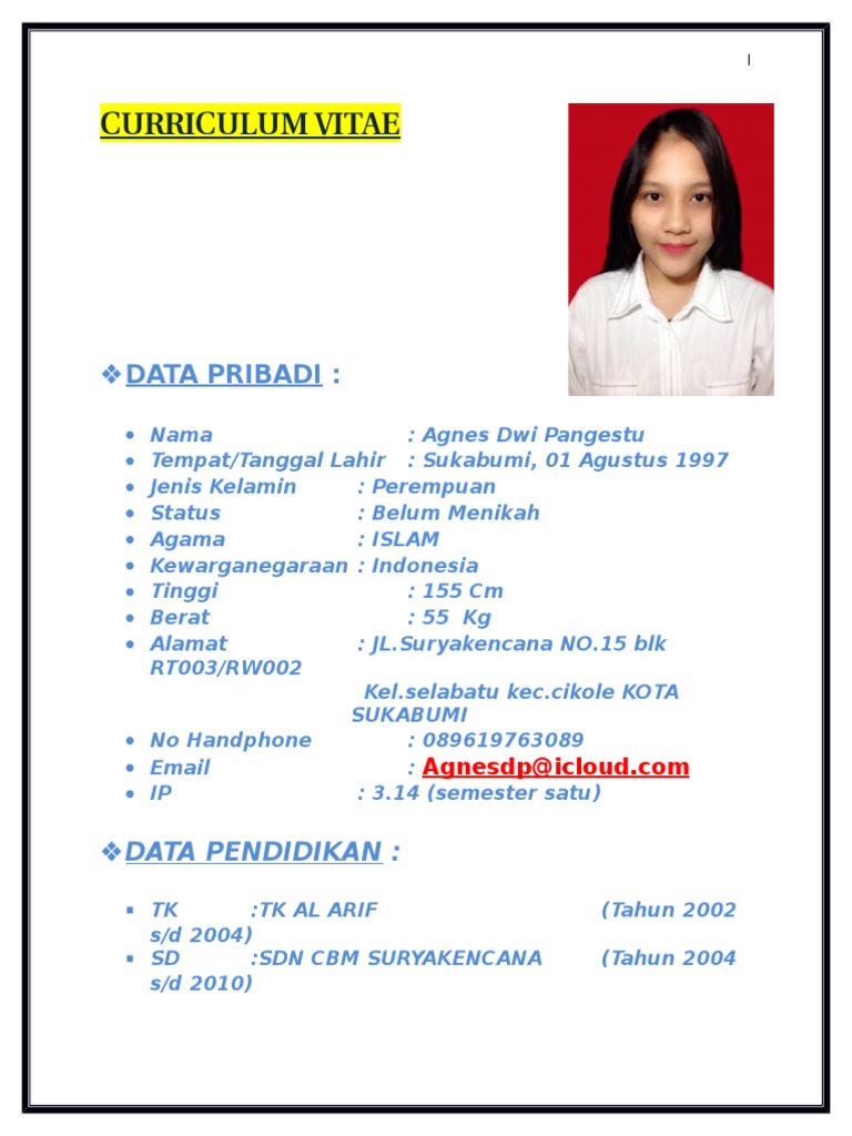 CV Agnes Dwi Pangestu: Profil & Pendidikan | PDF