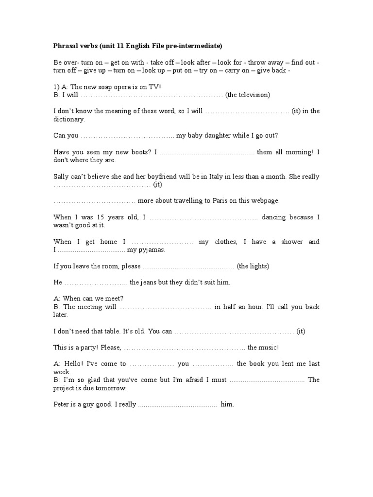 Phrasal Verbs (Unit 11 English File Pre-Intermediate) | PDF | Art