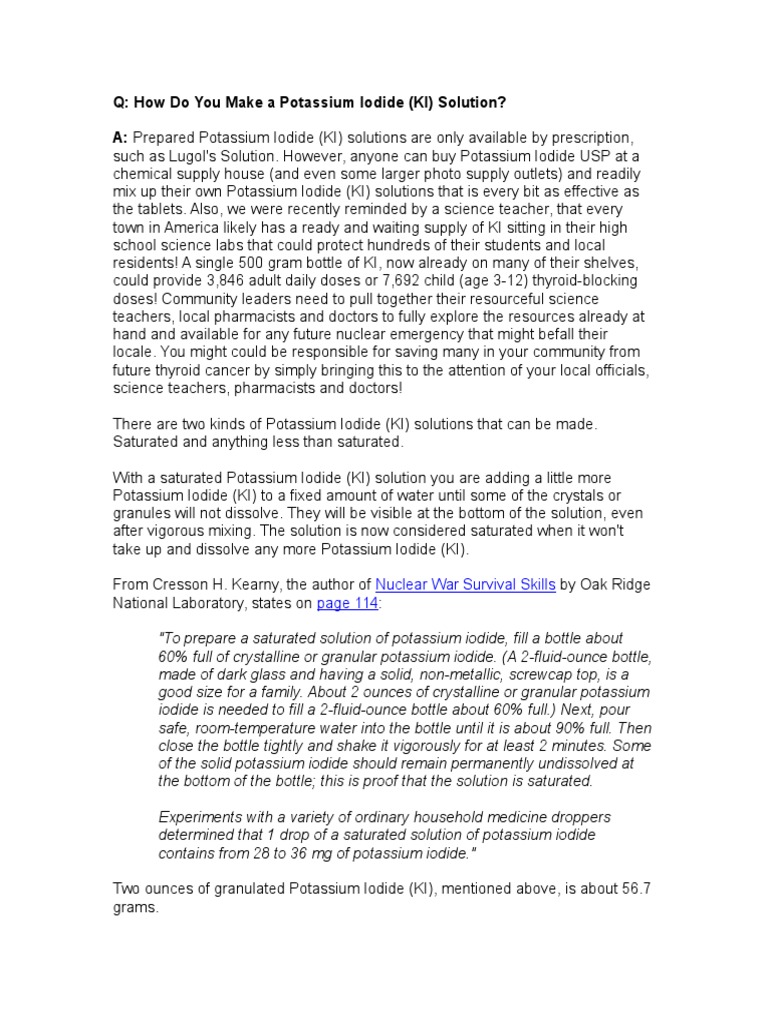 How Do You Make A Potassium Iodide (KI) Solution | PDF | Iodine ...