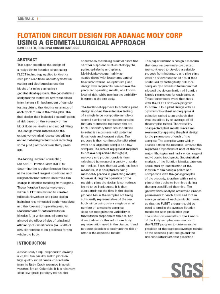 Flotation Circuit Design Using A Geometallurgical Approach | Download ...