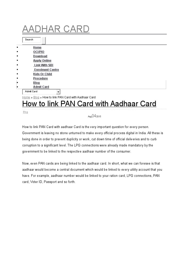 Link Pan Card With Aadhar Card | Download Free PDF | Identity Document | Applications Of ...