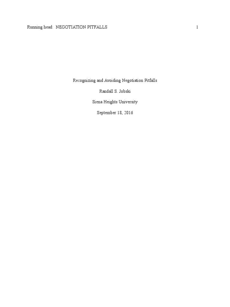 Recognizing and Avoiding Negotiating Pitfalls | PDF | Negotiation ...