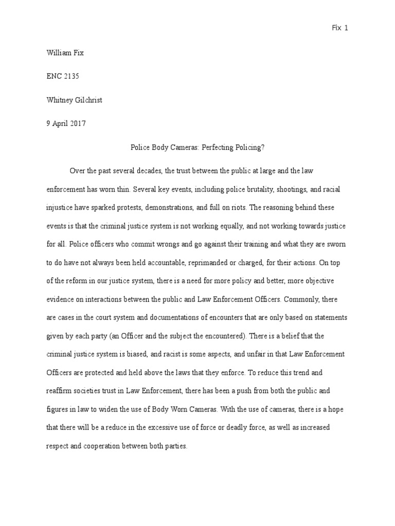 William Fix Research Paper Enc2135 | PDF | Body Worn Video | Use Of Force