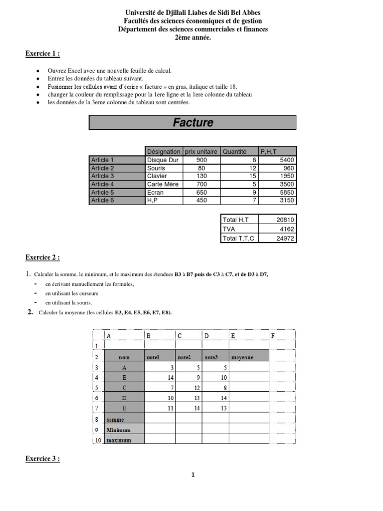 Feuil de TP Excel | PDF | Informatique et technologies de l'information | Business
