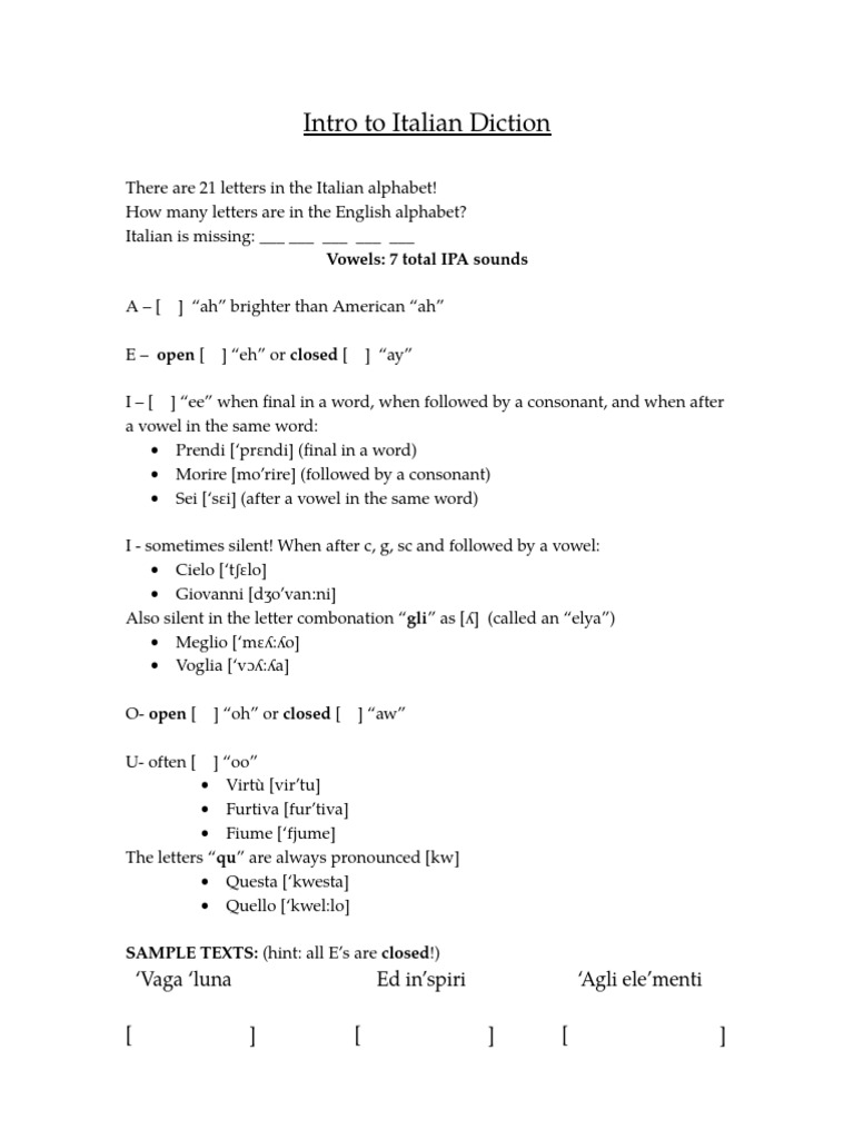 Italian Diction Basics and Sounds | PDF | Vowel | Consonant