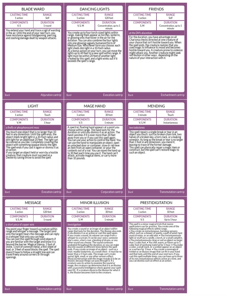 Abjuration Cantrip Evocation Cantrip Enchantment Cantrip: at The DM's ...