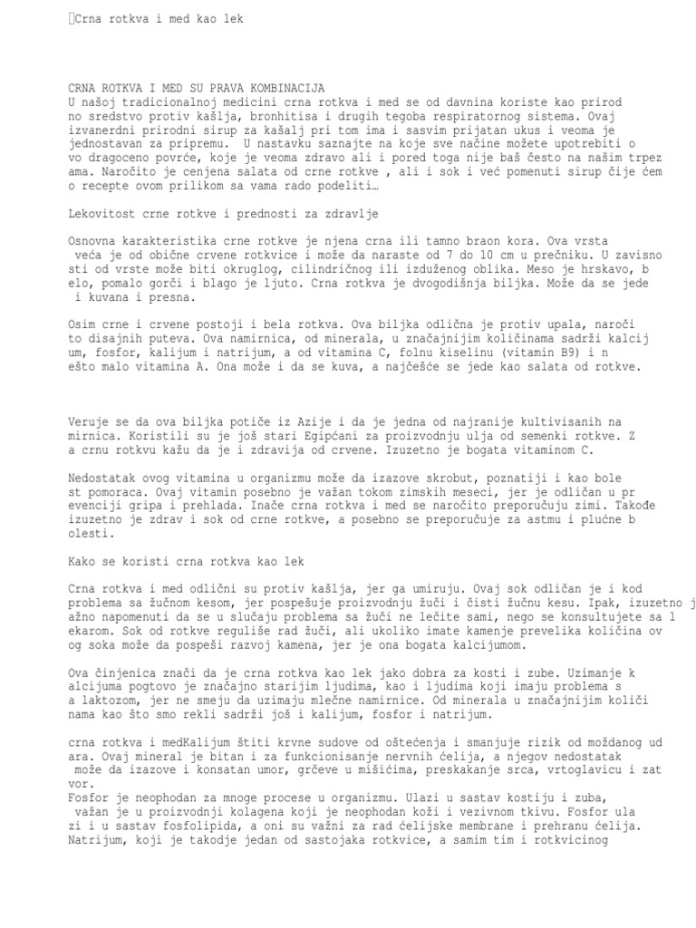 Crna Rotkva I Med Kao Lek | PDF