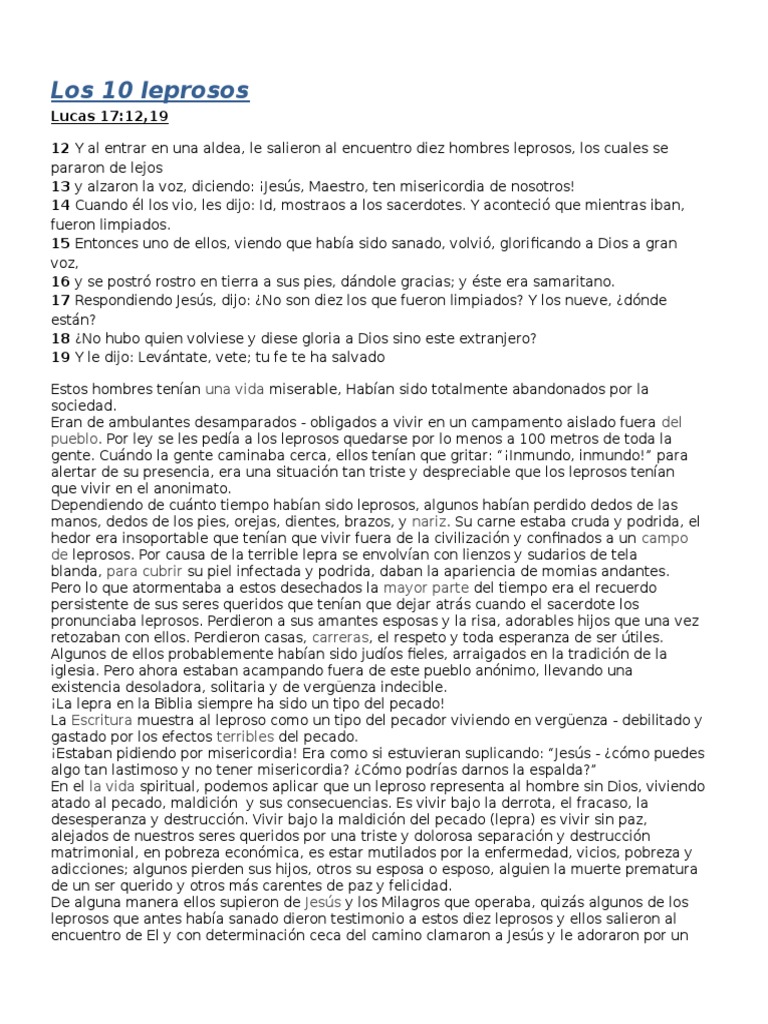 La lección de los diez leprosos: solo uno regresó a dar gracias | PDF ...
