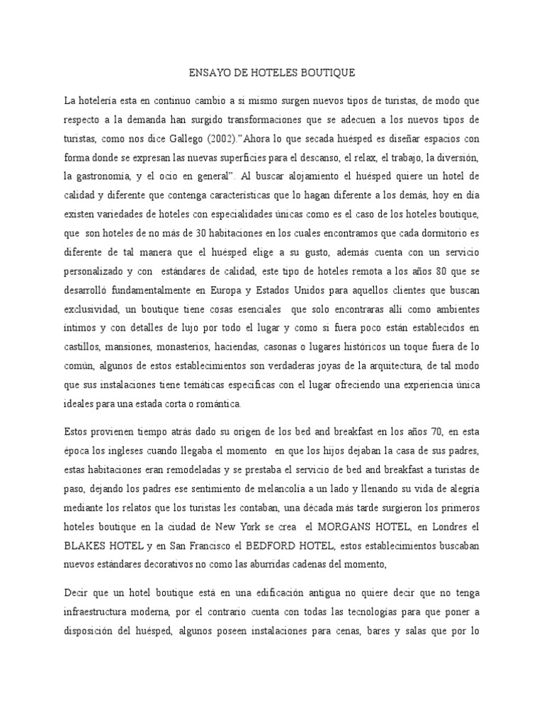 Ensayo Hoteles Boutique | PDF | Hotel | Turismo