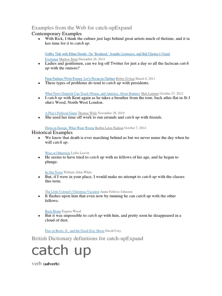 Catch Up: Examples From The Web For Catch-Upexpand | PDF | Linguistics ...