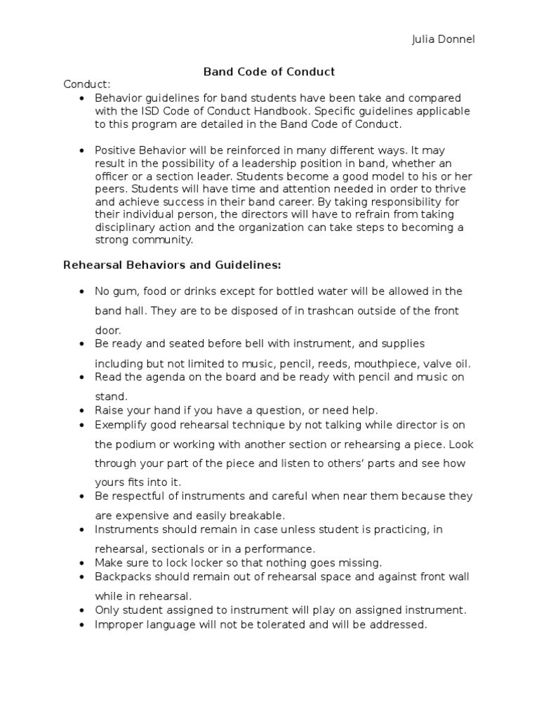 Band Code of Conduct | PDF